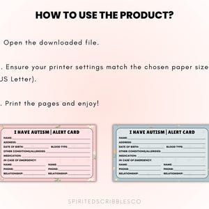 Printable Autism Alert Card Medical ID Ice Tag Emergency Safety ...