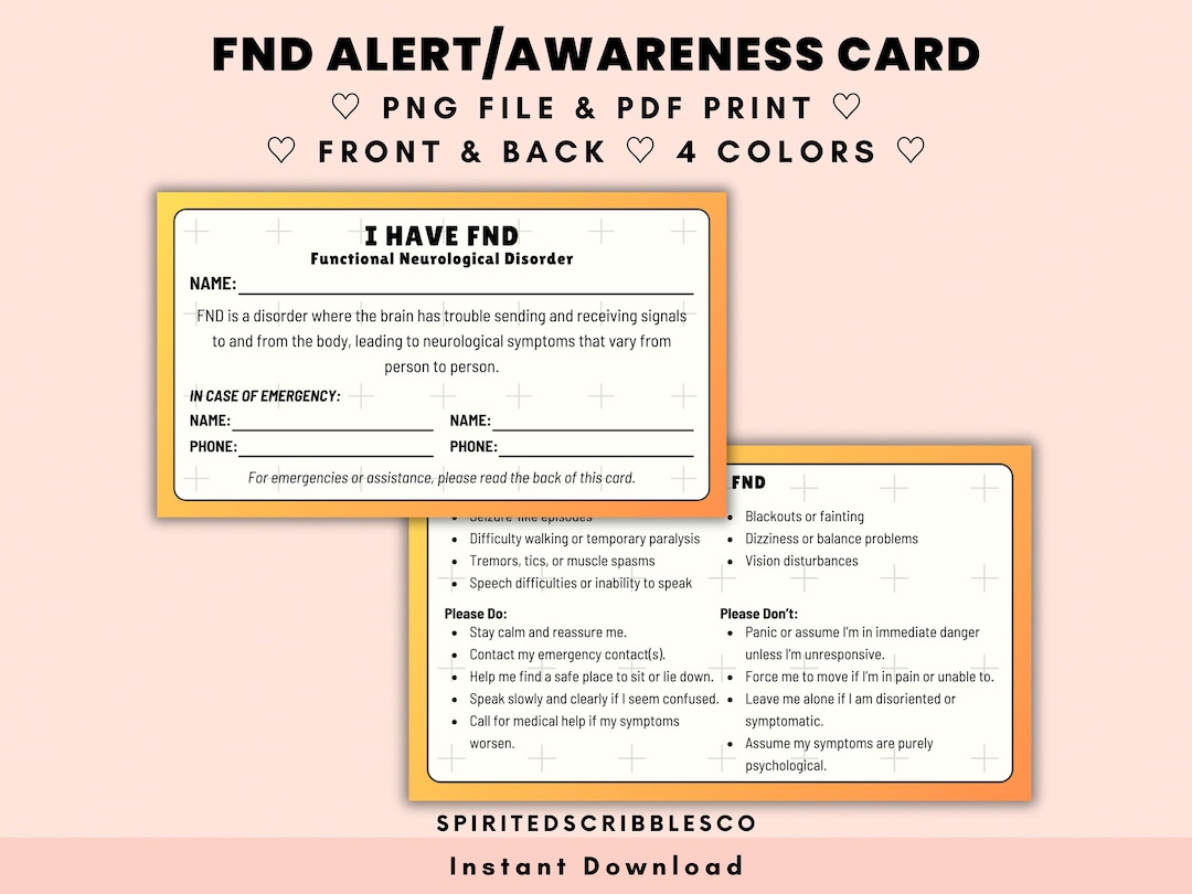 Printable FND Card Functional Neurological Disorder Awareness Medical ...