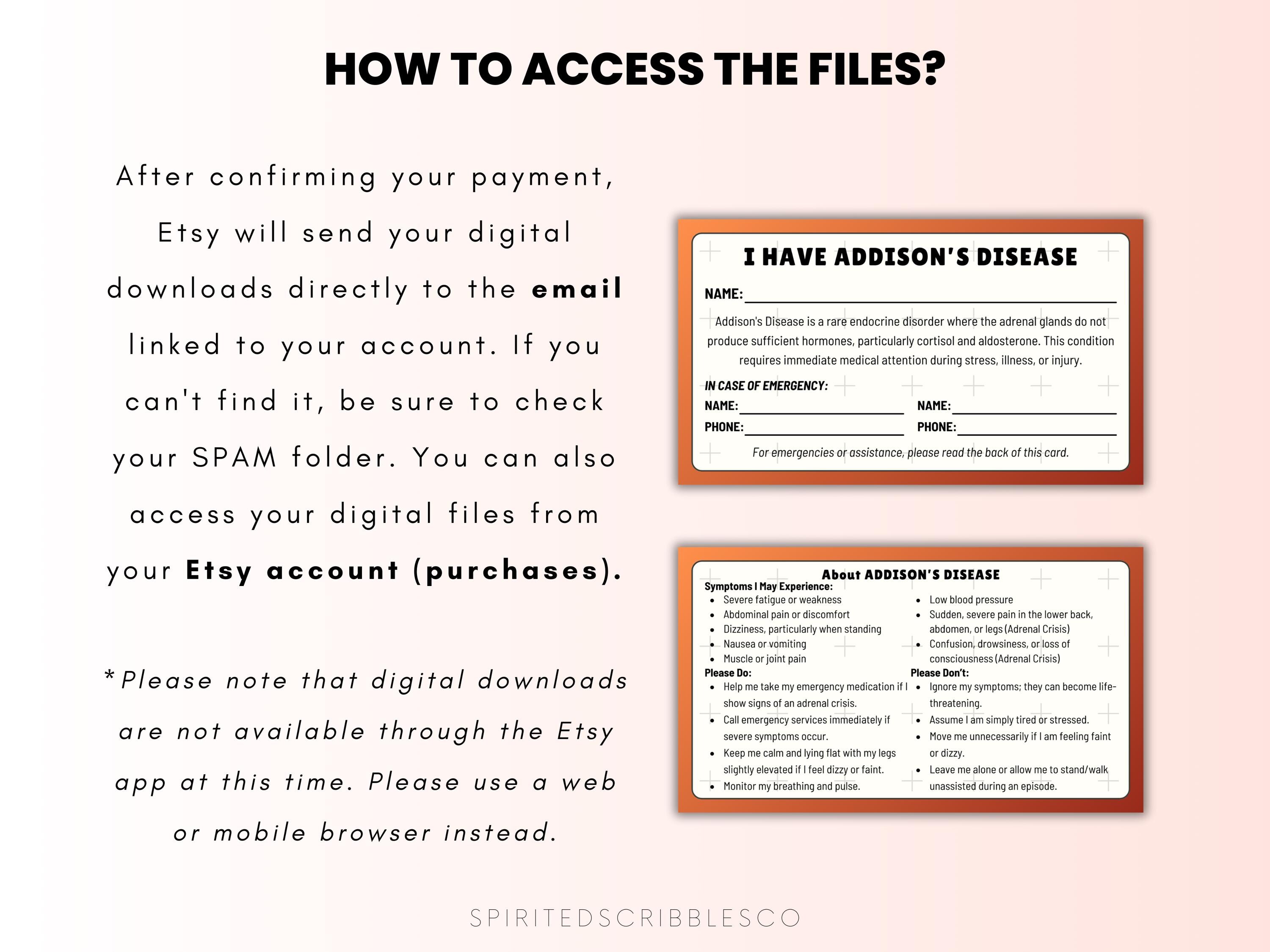 Printable Addison's Disease Awareness Card Medical ID Wallet Emergency ...