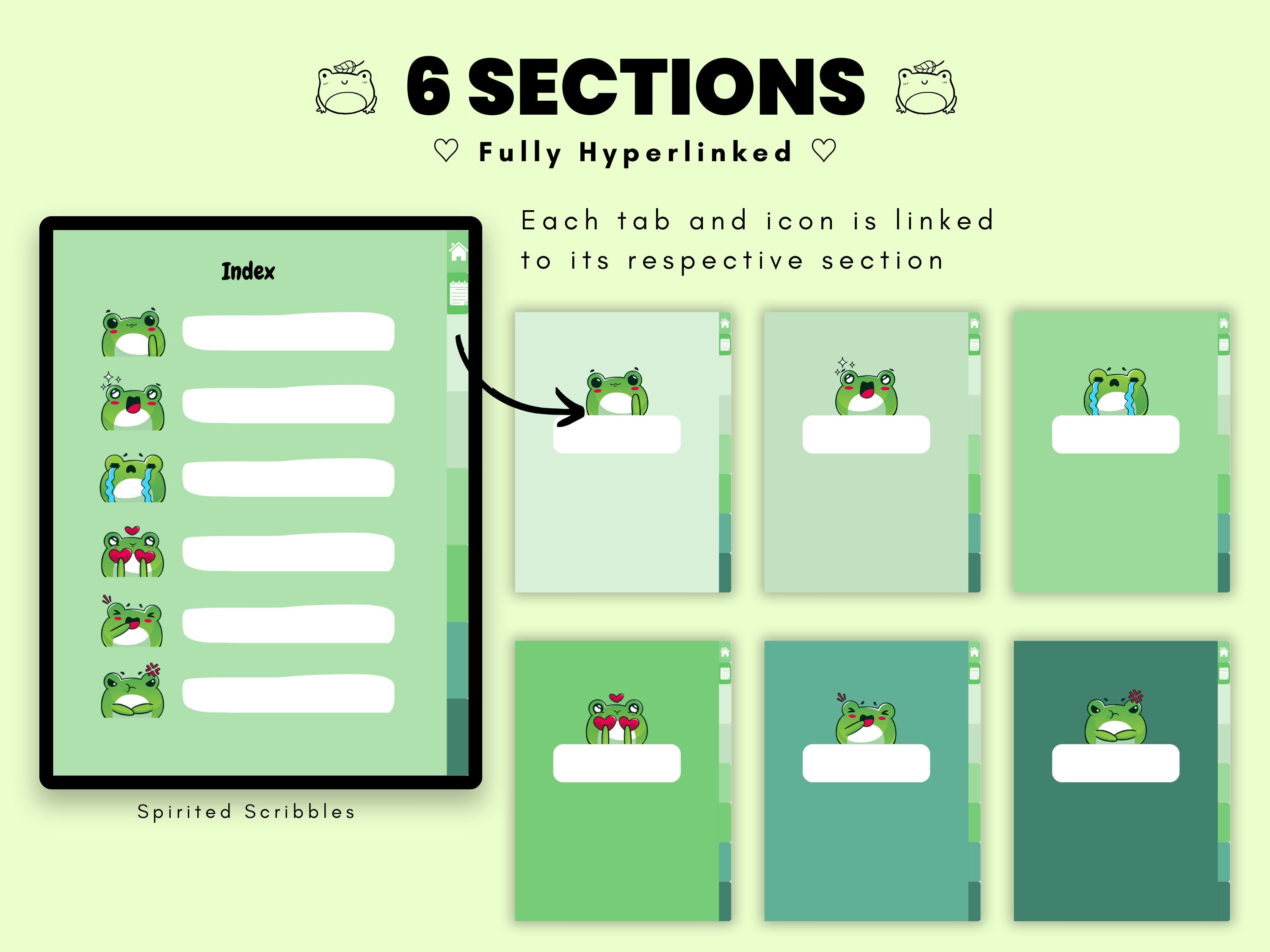 Frog Digital Notebook With Tabs & Covers Fully Hyperlinked, Kawaii ...