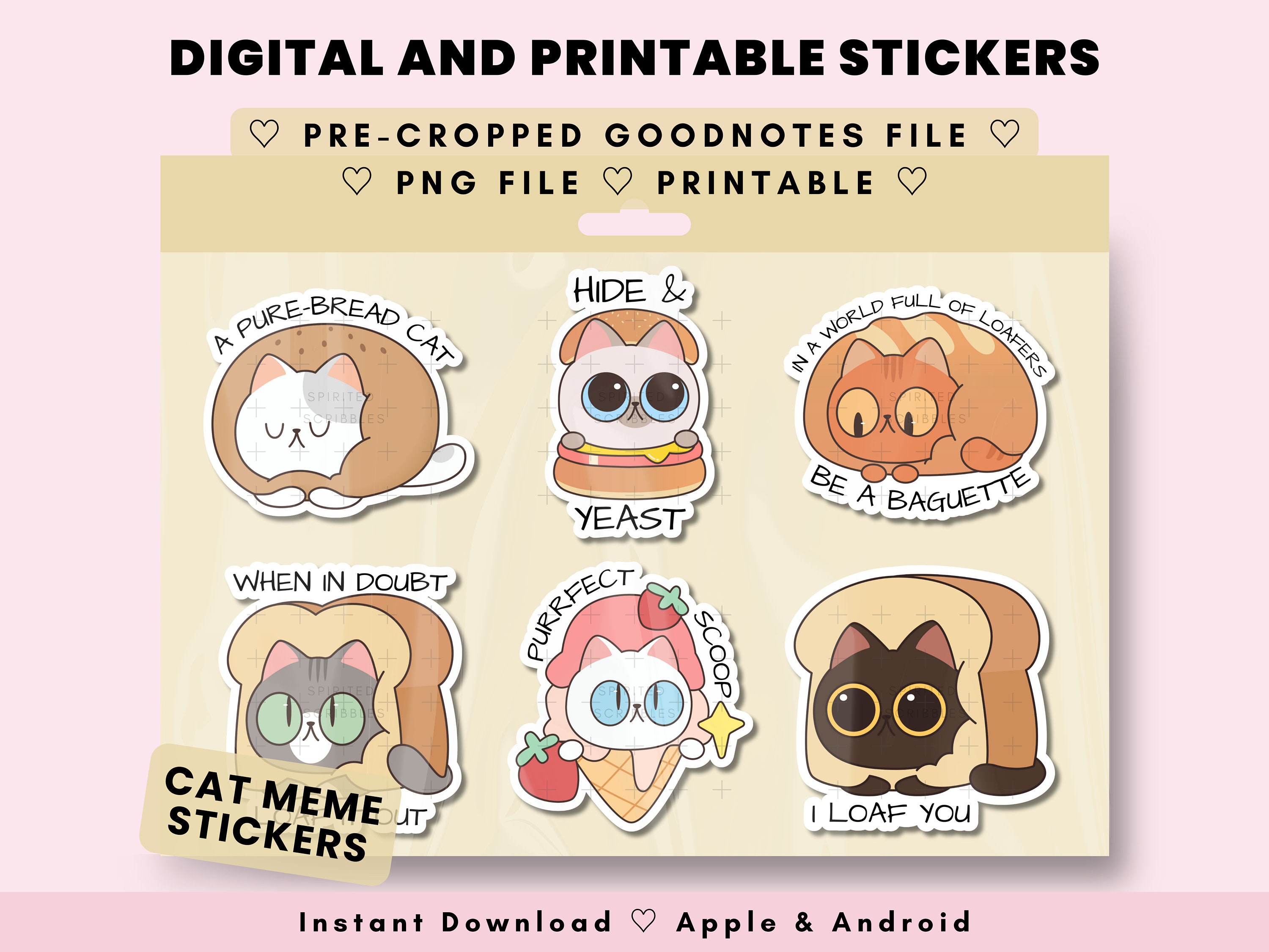 Cat Meme Stickers Digital Printable Sticker Set, Pre-cropped Goodnotes ...