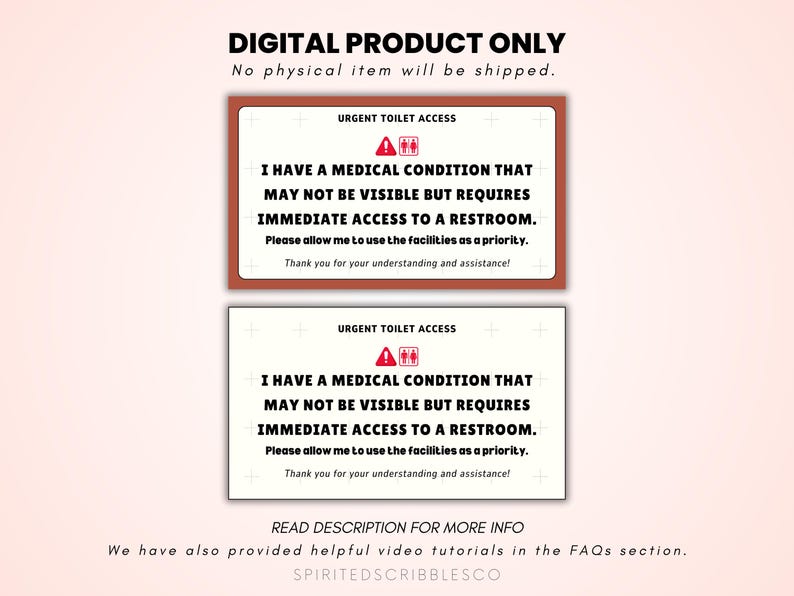 Printable Urgent Toilet Access Cards Medical Use Tag Hidden Health ...