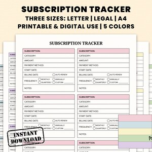 Subscription Tracker Printable Pastel Subscriptions Organizer Checklist ...