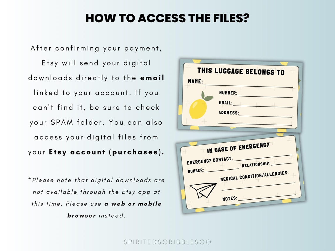 Printable Luggage Tag Insert Two-sided in Case of Emergency Contacts ...