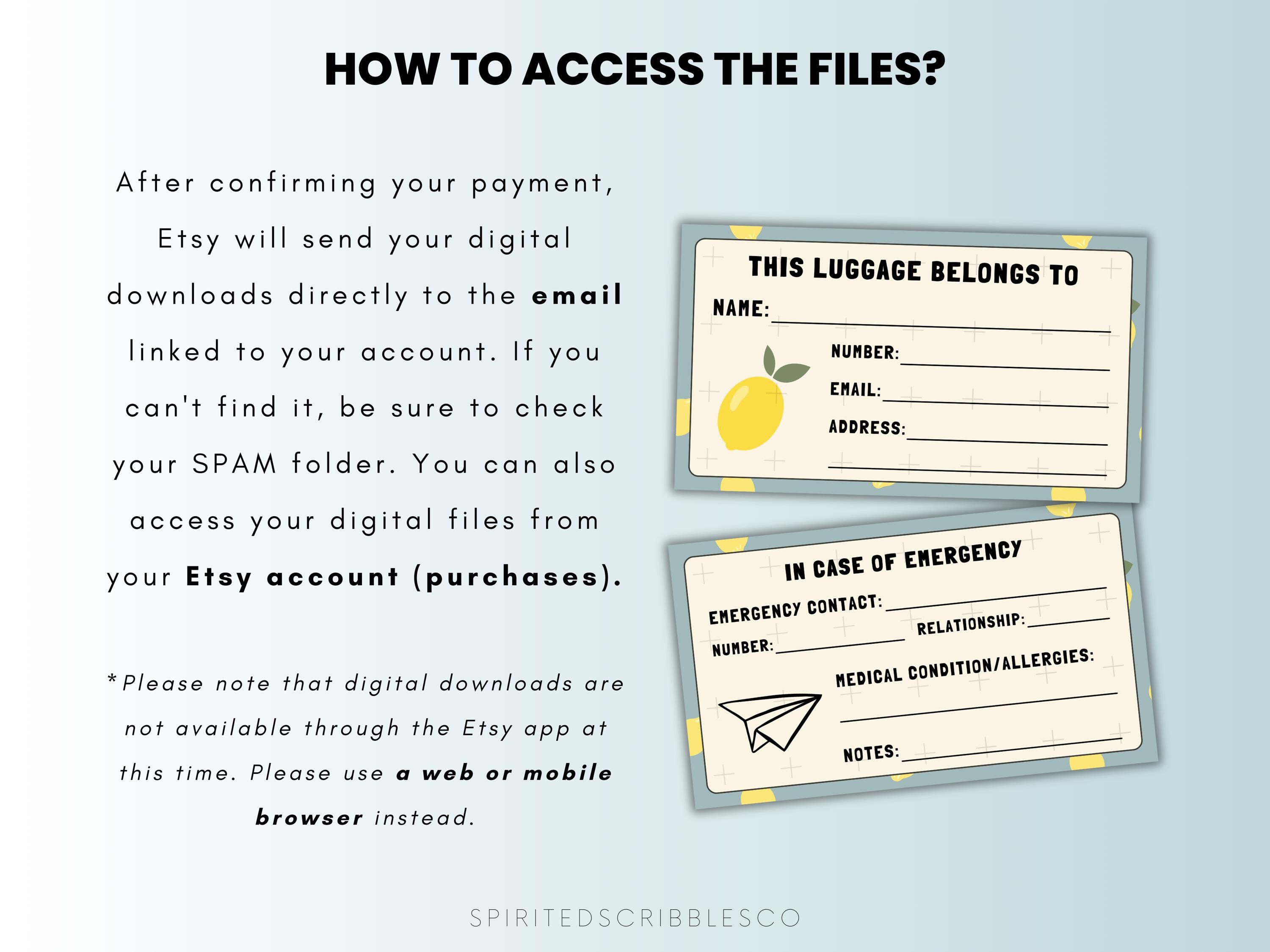 Printable Luggage Tag Insert Two-sided in Case of Emergency Contacts ...