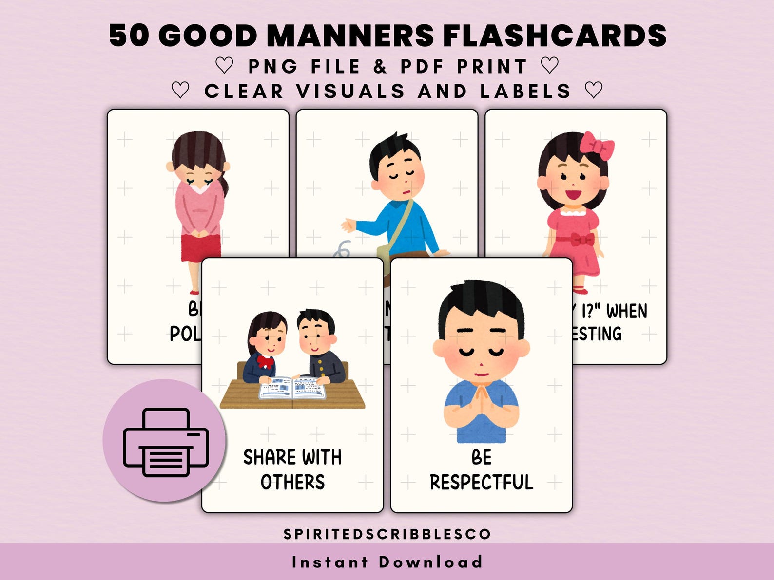 50 Good Manners Proper Etiquette Flashcards Image Behavior Greetings Polite Expression Visual ...