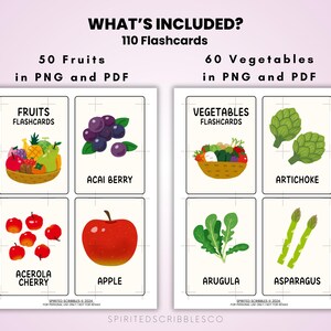 Fruits and Vegetables Flash Cards 110 Bundle Foods Illustration ...