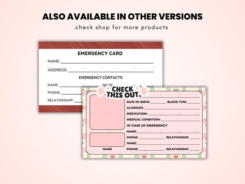 Kids Printable Emergency Card in Case of Emergency ICE Tag Contacts ...