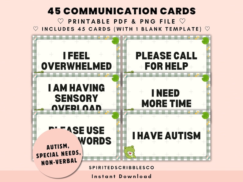 Autism Communication Cards Printable Frog Speech Conversation Visual ...