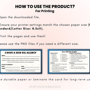 Printable Seed Oil Allergy Card Allergy Awareness Tag Food Warning ...