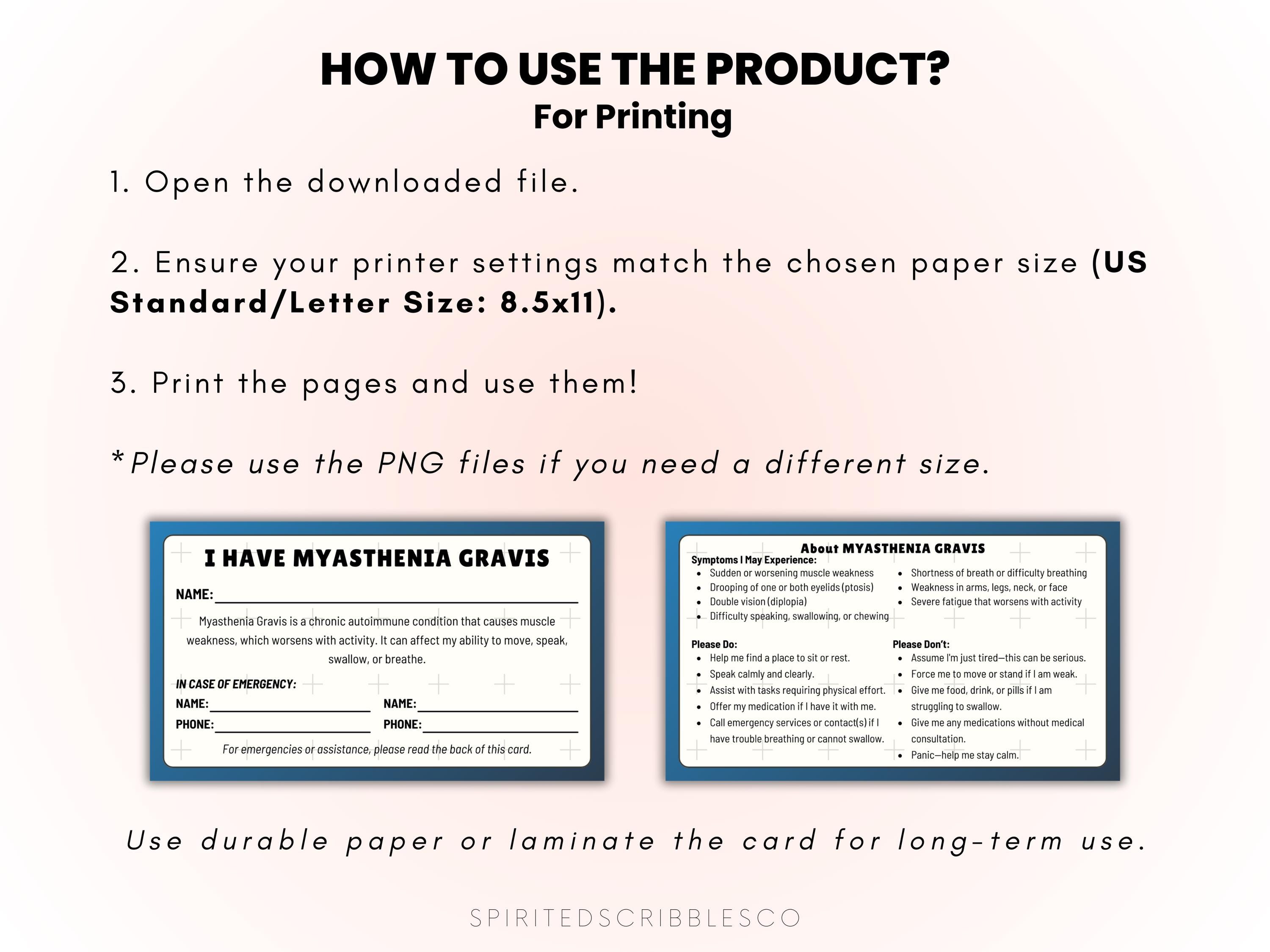 Printable Myasthenia Gravis Card Medical Condition Awareness Cards ...
