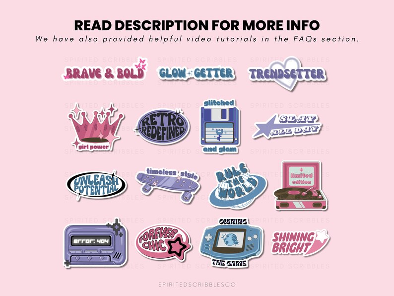 Y2K Stickers Digital & Printable Sticker Set 2000s Sticker, Pre-cropped ...