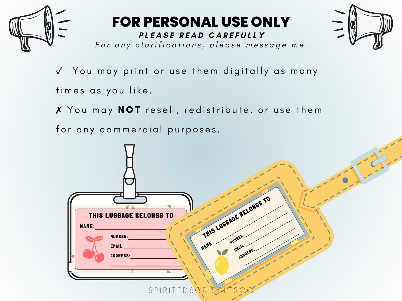Printable Luggage Tag Insert Two-sided in Case of Emergency Contacts ...