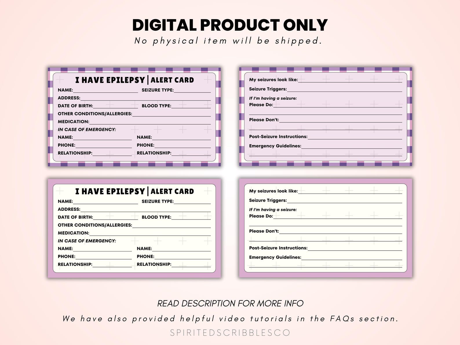 Printable Epilepsy Card Medical Alert Cards Epilepsy Seizure Awareness ...