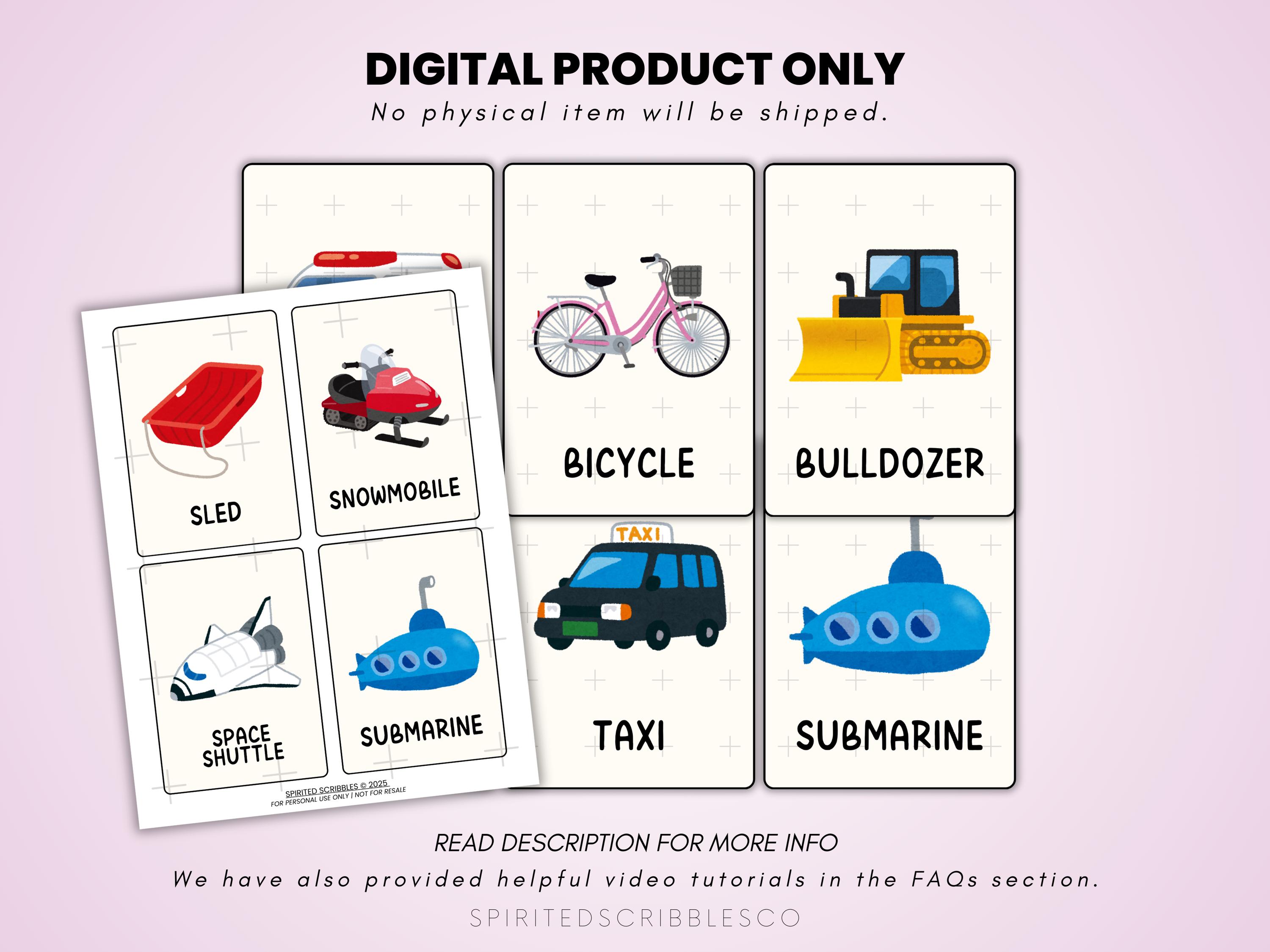 65 Vehicle Flashcards Printable Transportation Flash Card Vehicles ...
