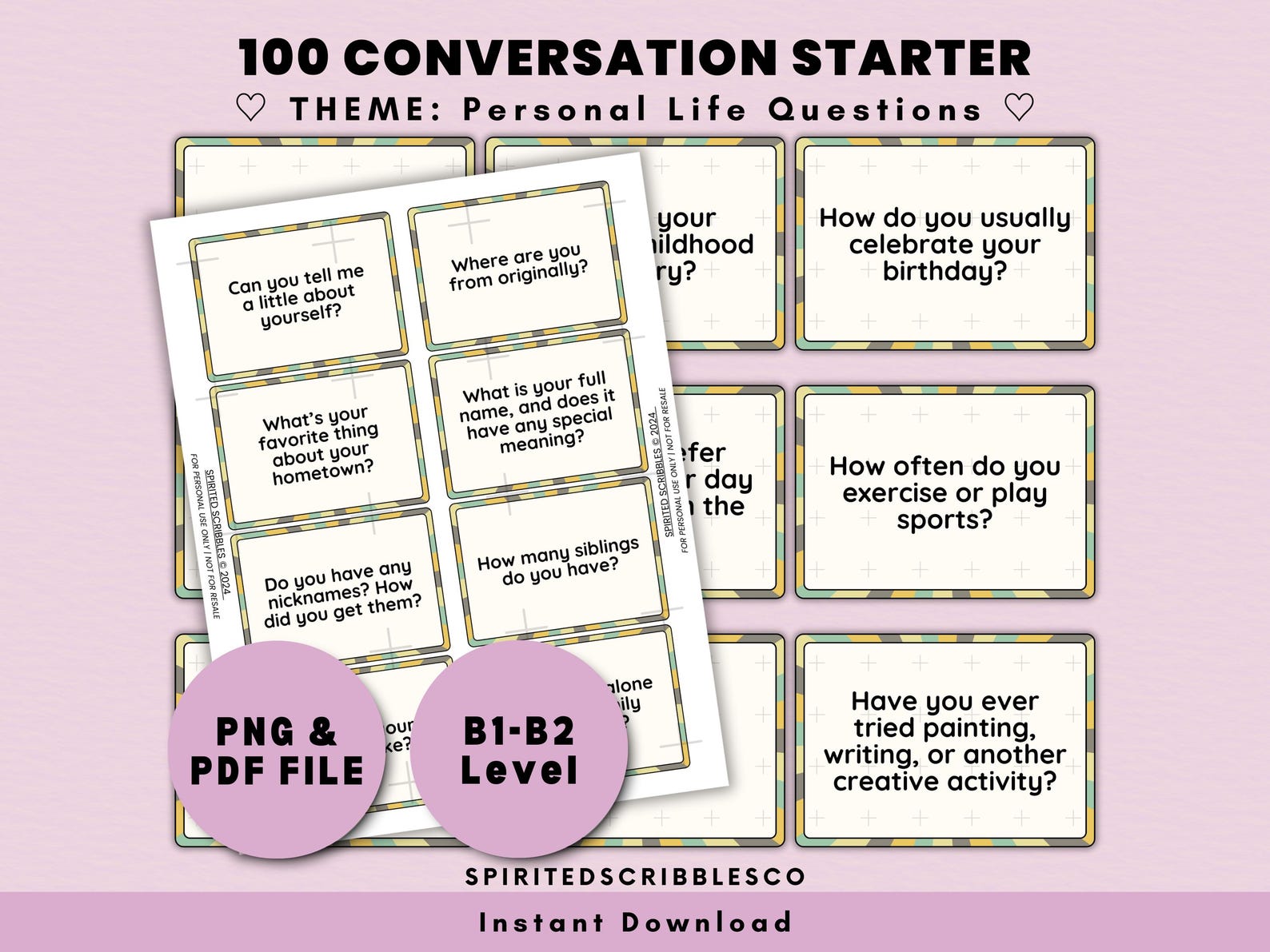 100 English Conversation Starter Flashcards ESL Intermediate Question ...