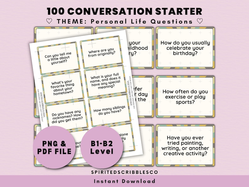 100 English Conversation Starter Flashcards ESL Intermediate Question ...