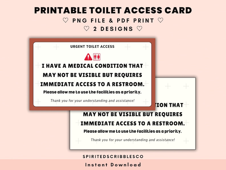 Printable Urgent Toilet Access Cards Medical Use Tag Hidden Health ...