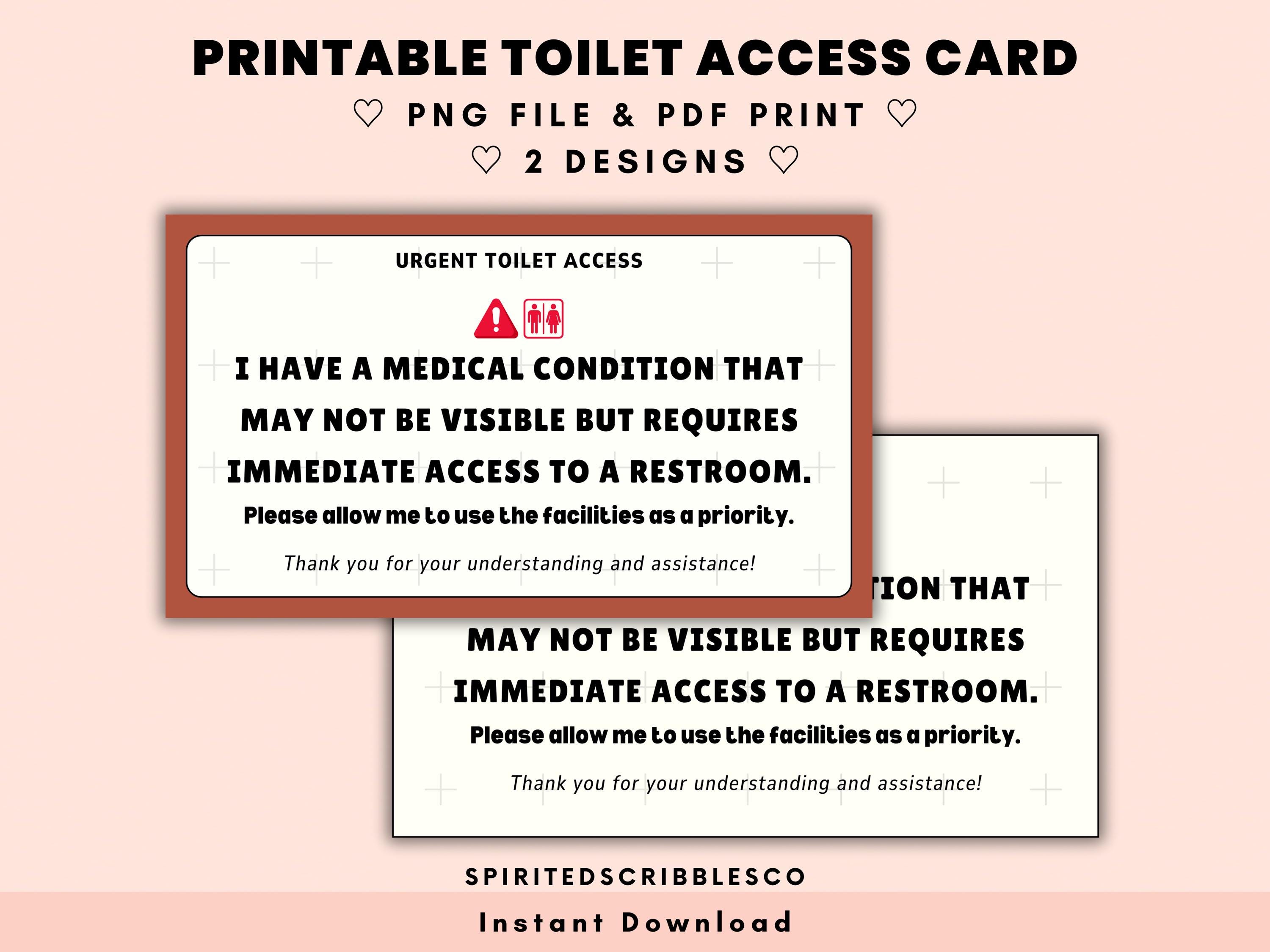 Printable Urgent Toilet Access Cards Medical Use Tag Hidden Health ...