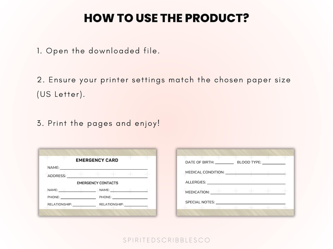 Printable Emergency Card in Case of Emergency ICE Tag Contact Card ...