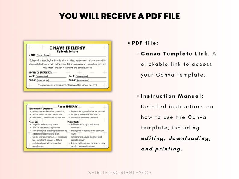 Editable Epilepsy Card Epileptic Seizure Awareness Medical Condition ...