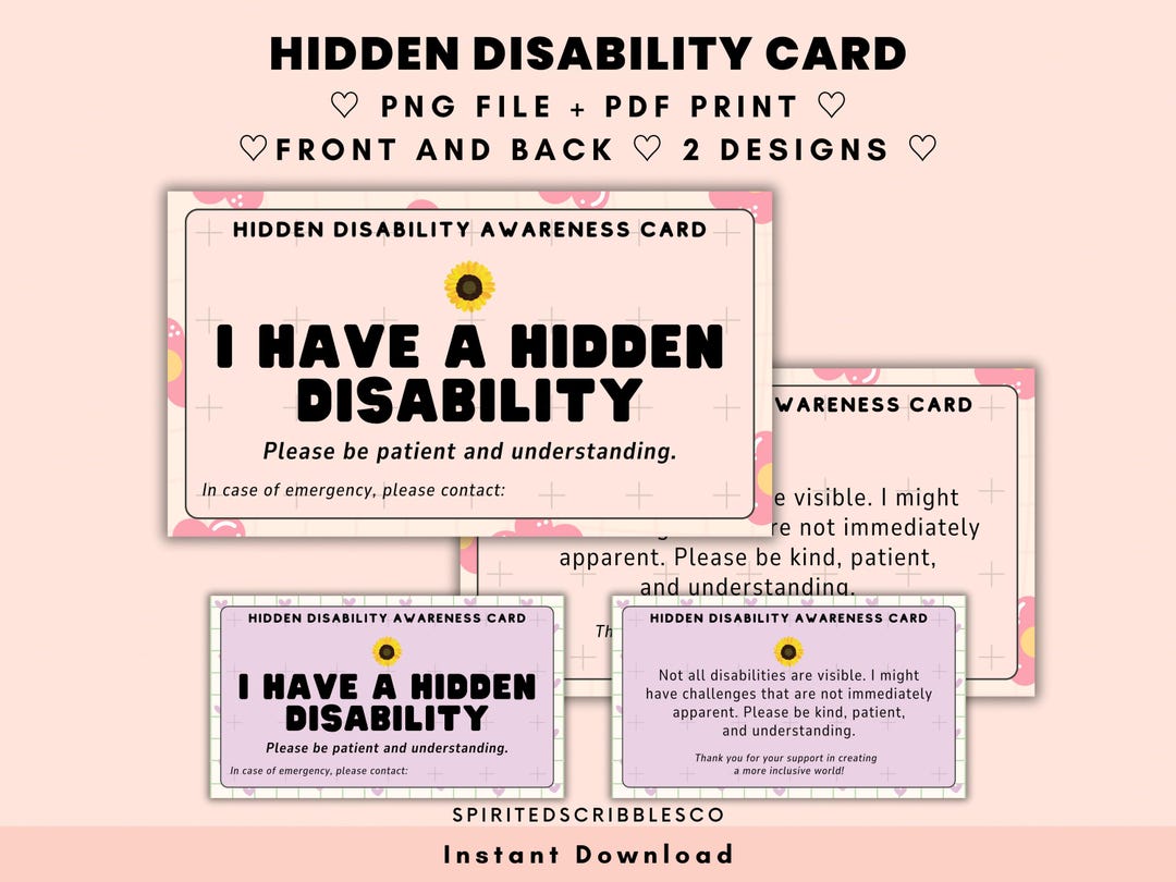 Printable Hidden Disability Awareness Cards Sunflower Medical Health ...