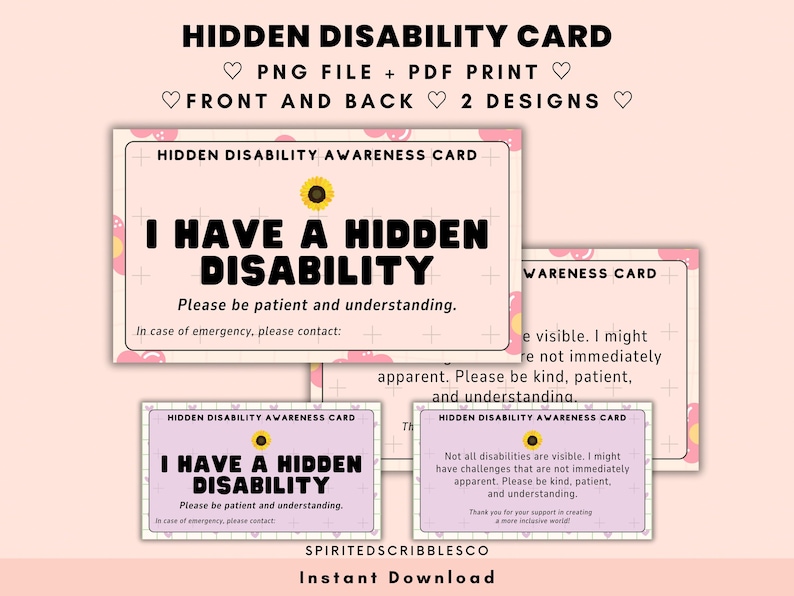 Printable Hidden Disability Awareness Cards Sunflower Medical Health ...