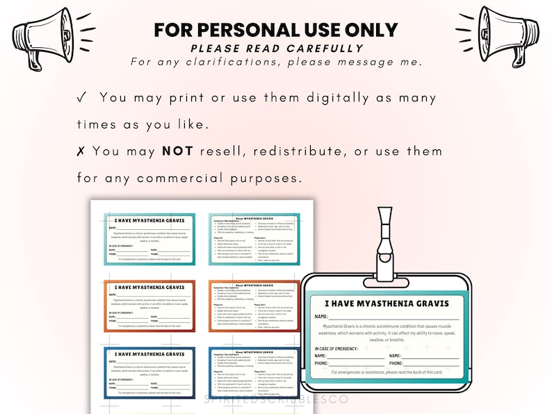 Printable Myasthenia Gravis Card Medical Condition Awareness Cards ...