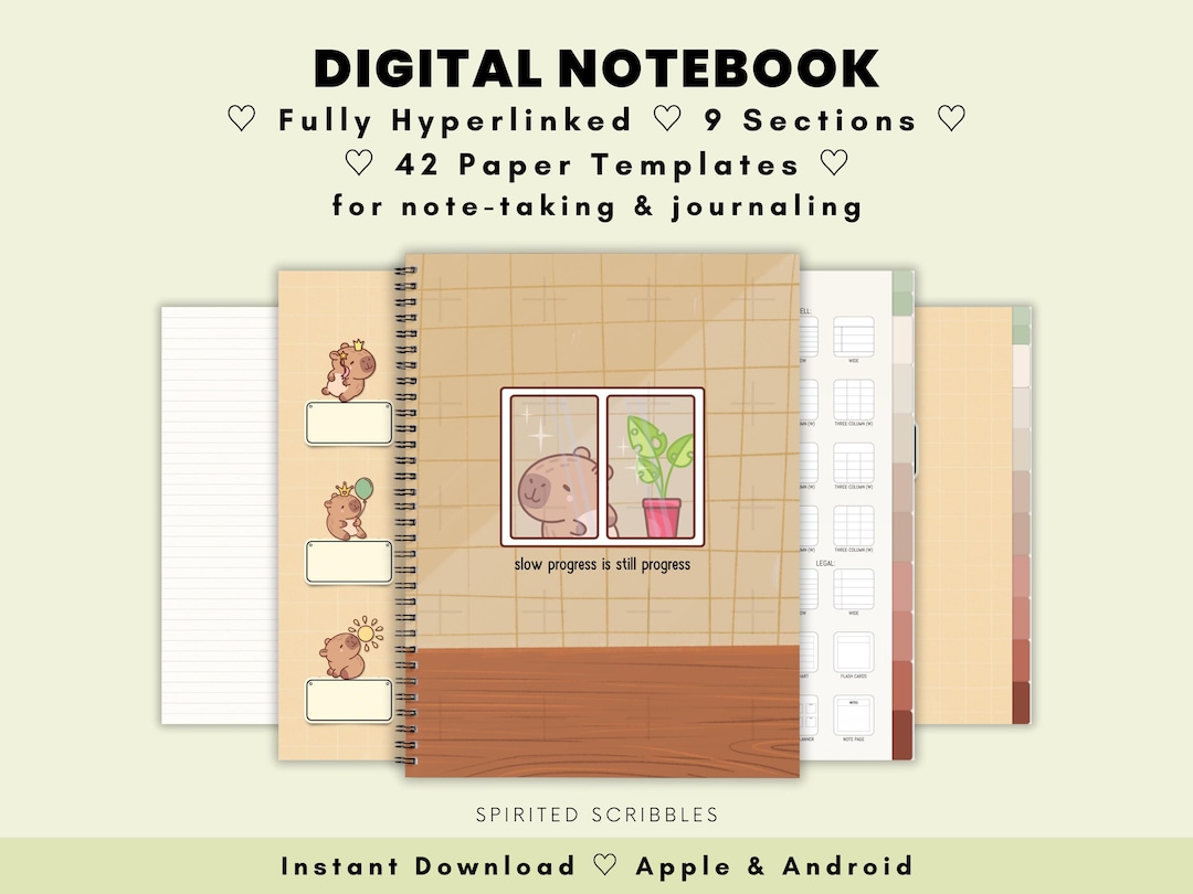 Cute Capybara Digital Planner Template Beige Journal With Tabs & Cover ...