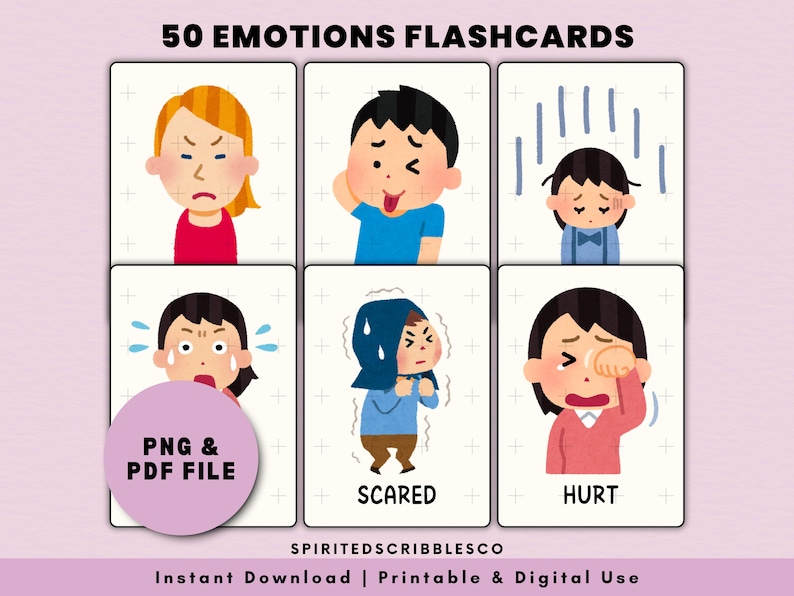 50 Emotion Flashcards Printable Emotions and Feelings Visual ...