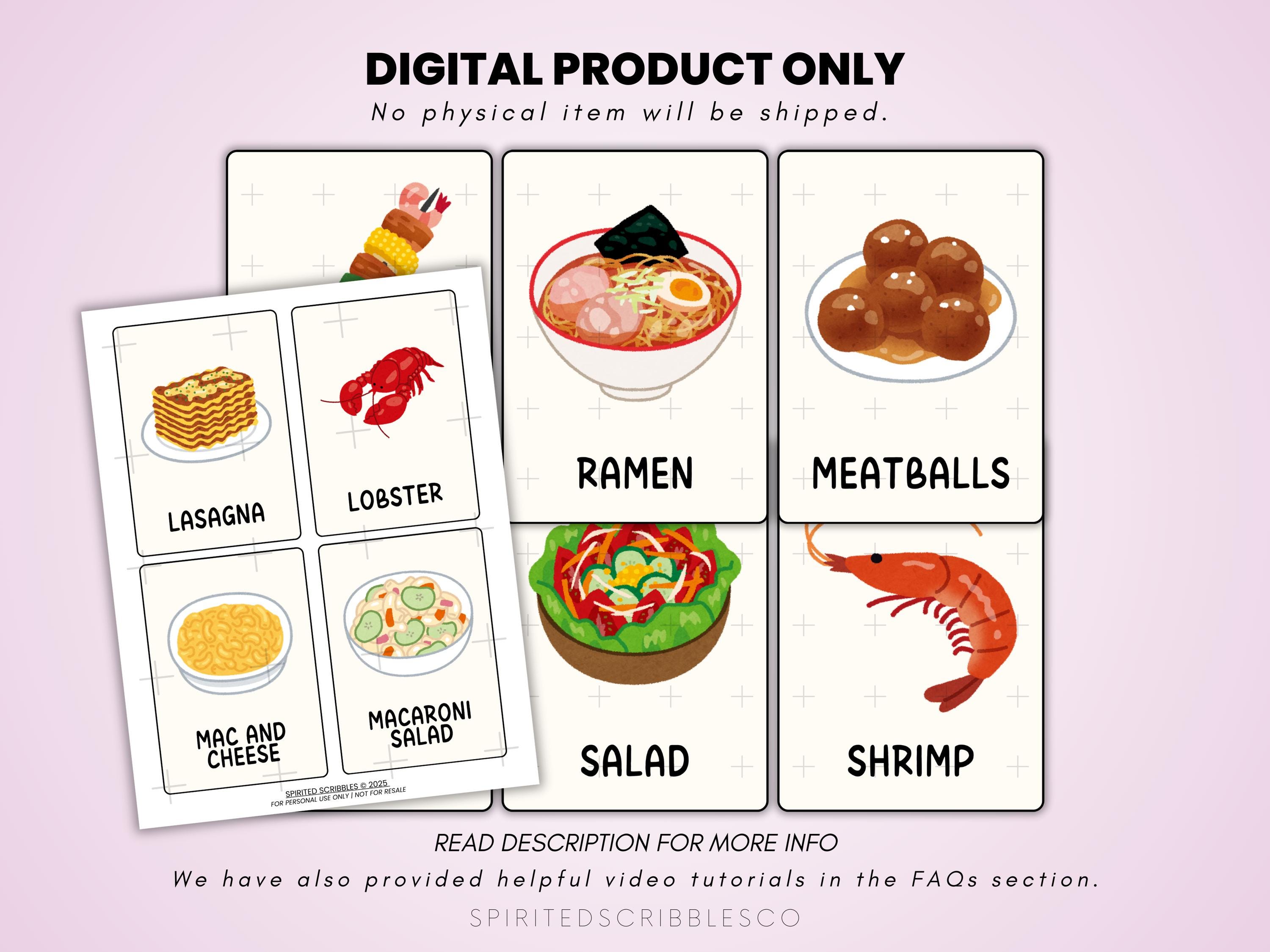 145 Food Flashcards Printable Meals Dishes Fast Food Flash Card Visual ...