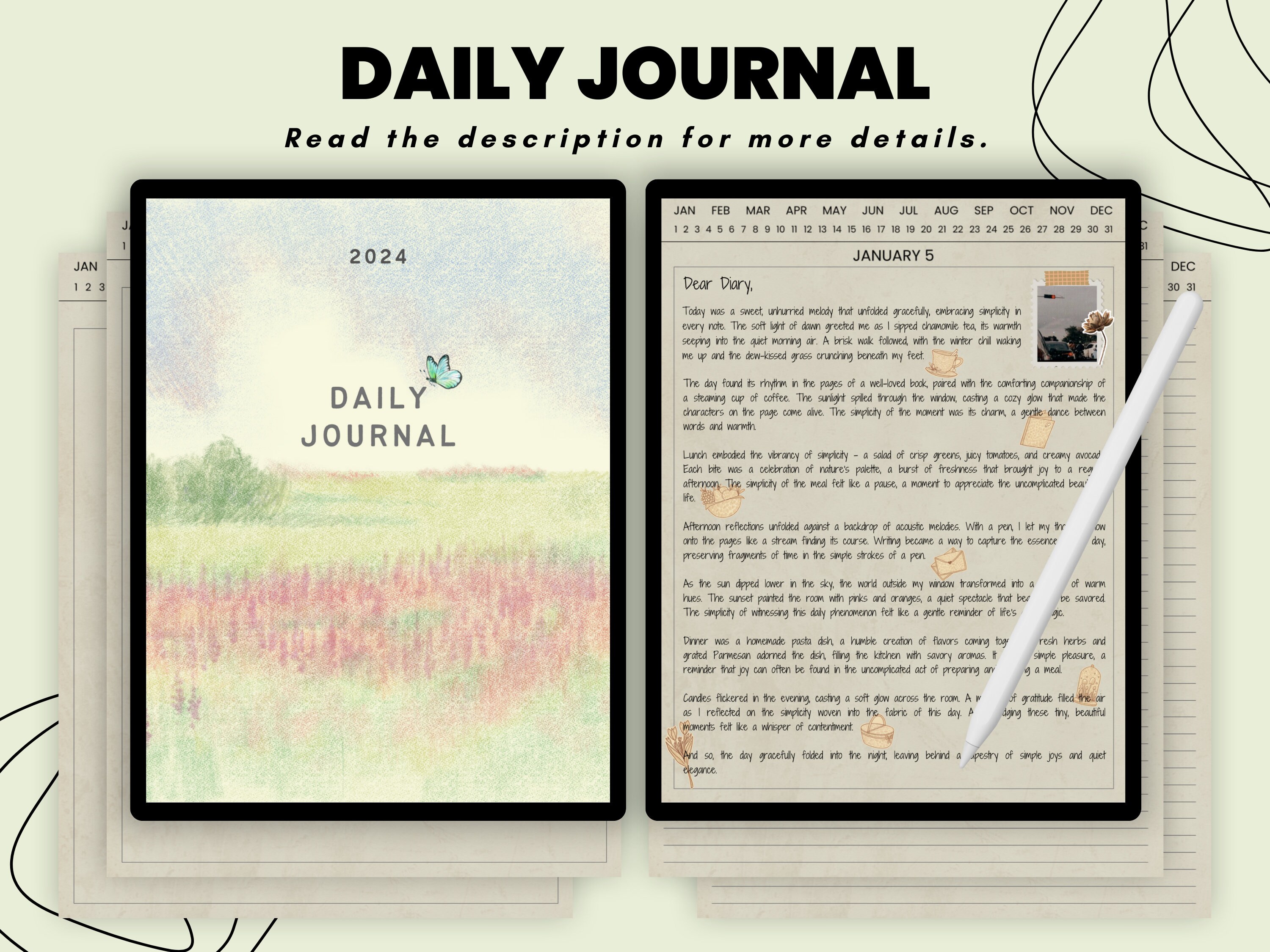 2024 Digital Vintage Daily Journal, 366 Days, 365 Days Diary, Blank ...