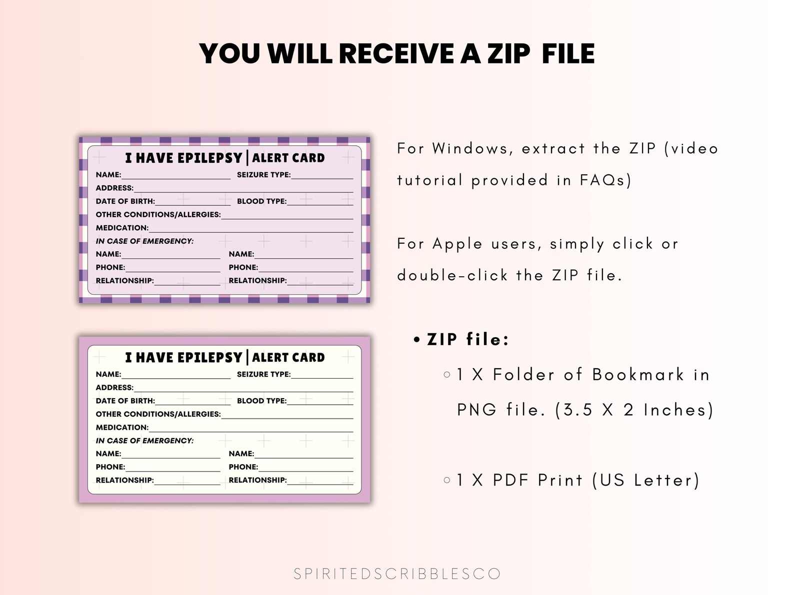 Printable Epilepsy Card Medical Alert Cards Epilepsy Seizure Awareness ...