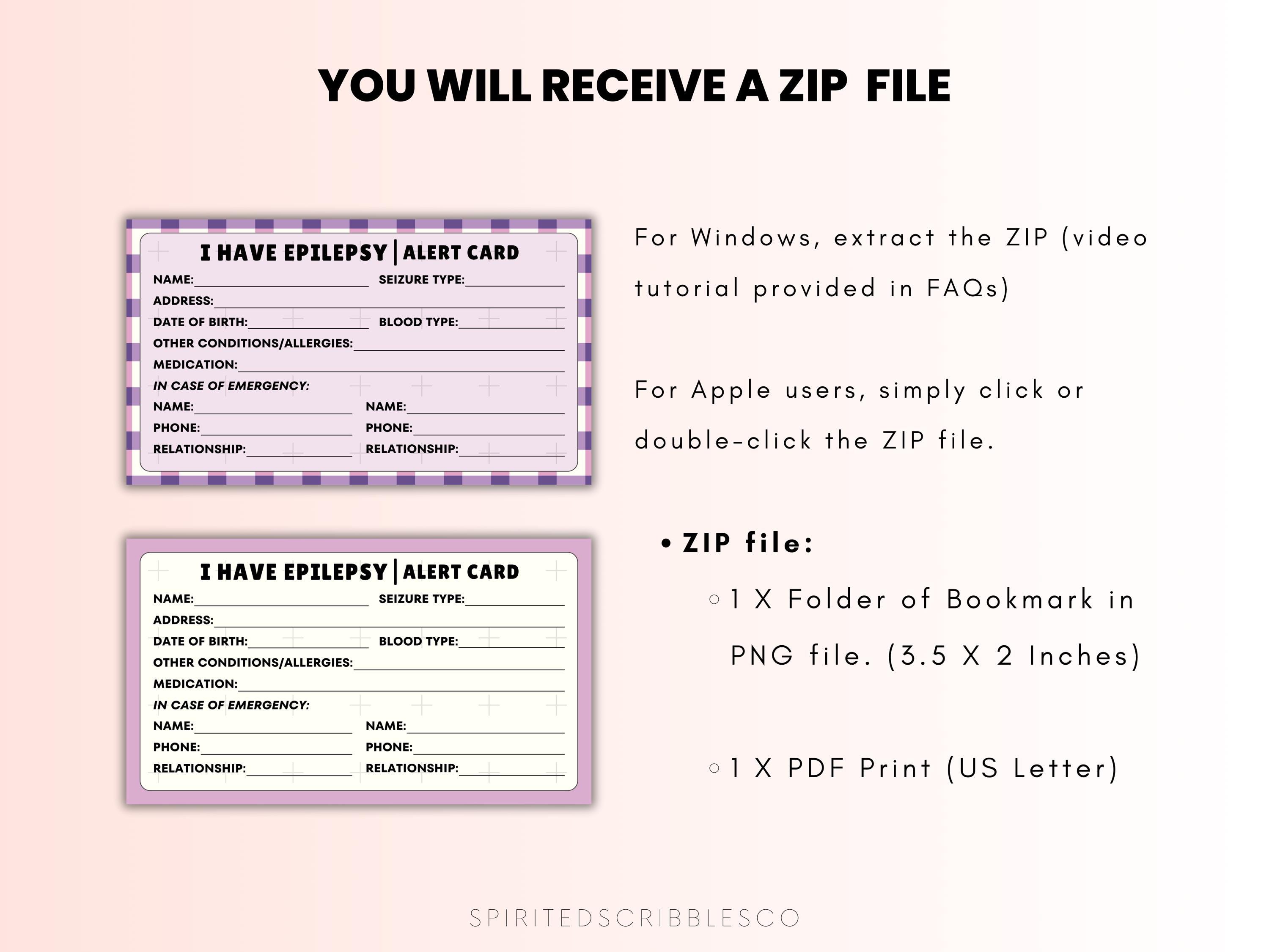 Printable Epilepsy Card Medical Alert Cards Epilepsy Seizure Awareness ...