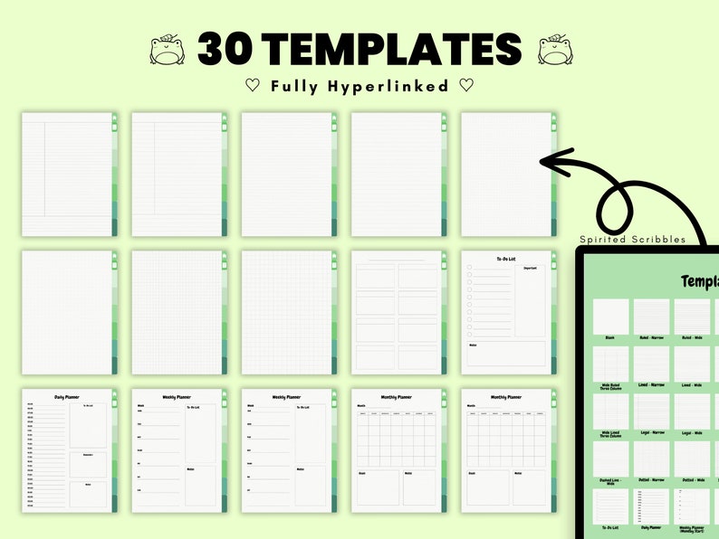 Frog Digital Notebook With Tabs & Covers Fully Hyperlinked, Kawaii ...