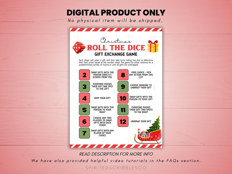 Christmas Roll the Dice Gift Exchange Game Printable Christmas Two Dice ...