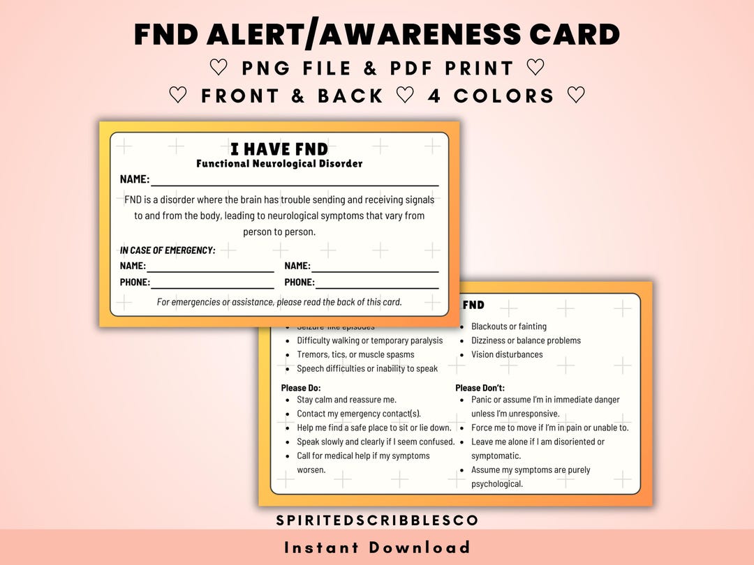 Printable FND Card Functional Neurological Disorder Awareness Medical ...