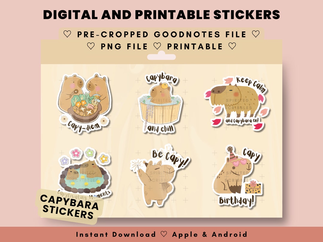 Capybara Sticker Set Cute Animal Digital Stickers Precropped Goodnotes ...