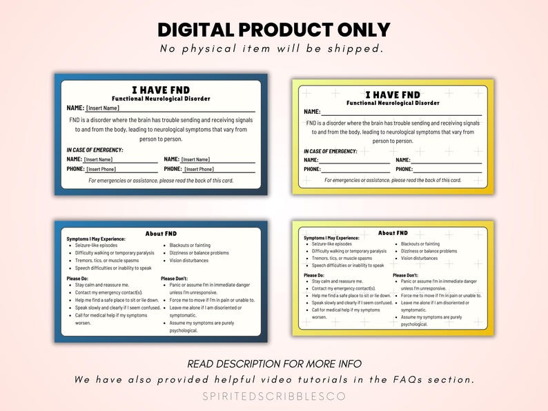 Editable FND Card Functional Neurological Disorder Awareness Medical ...