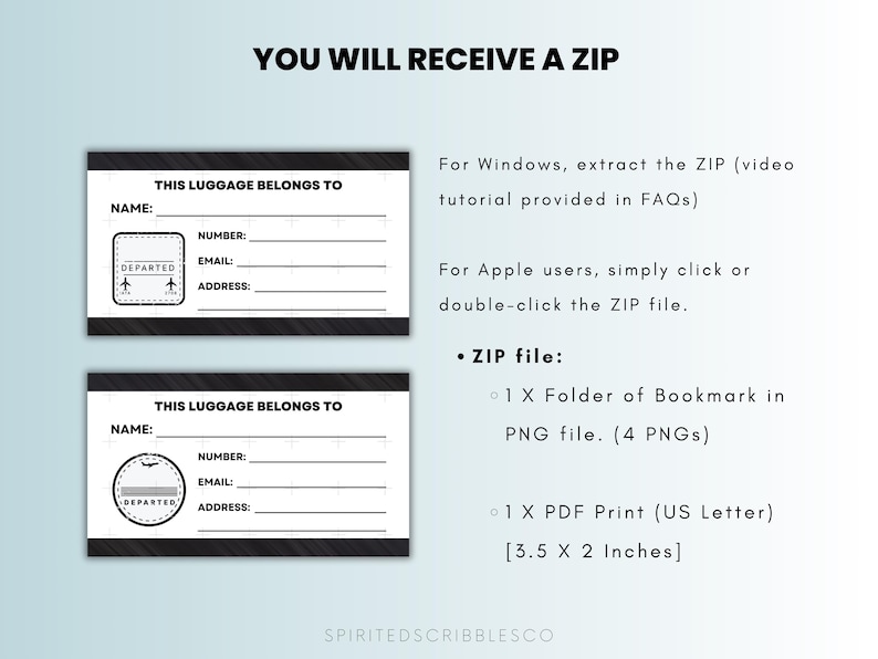 Printable Luggage Tag Insert Two-sided in Case of Emergency Travel Gear ...