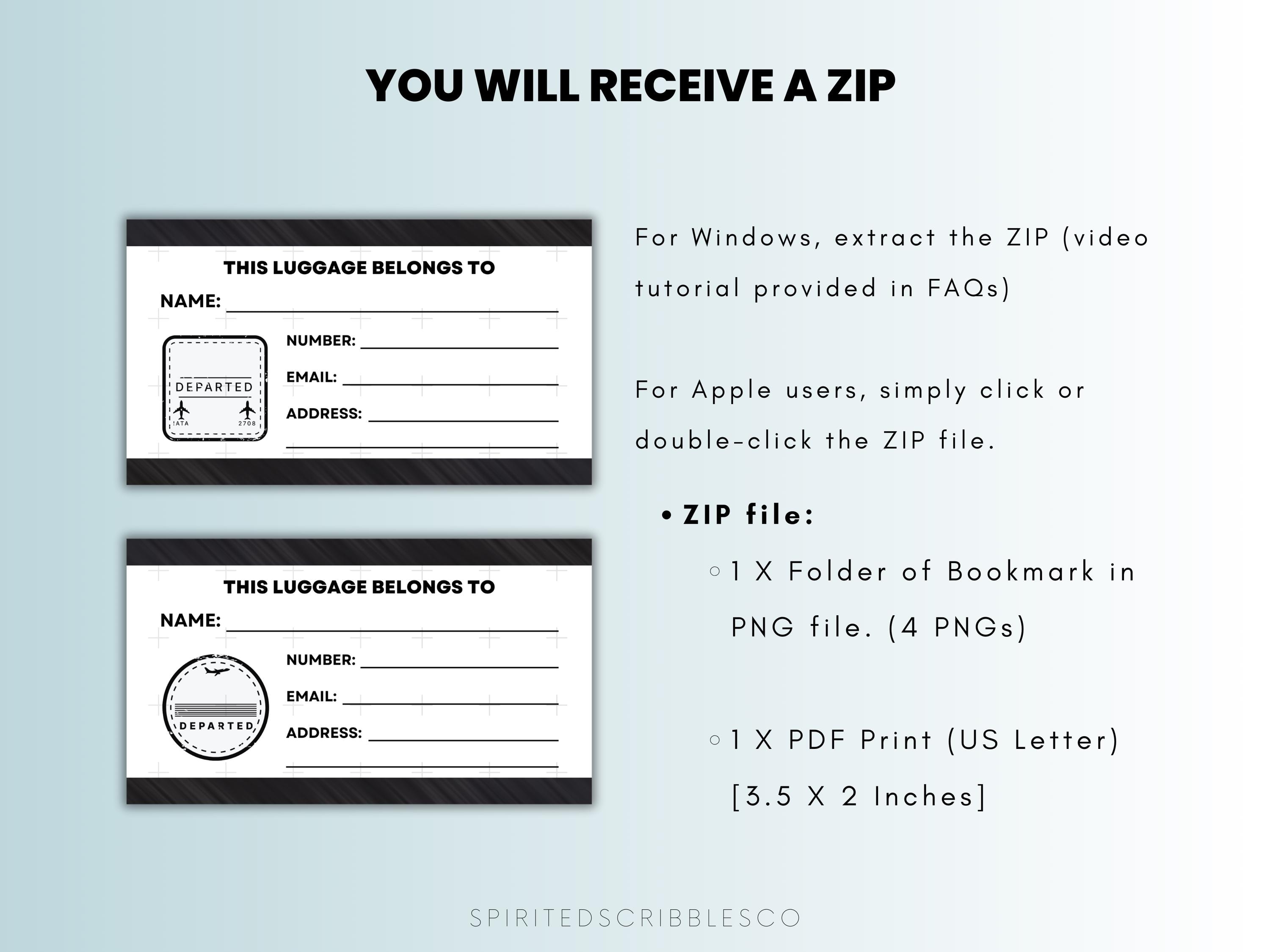 Printable Luggage Tag Insert Two-sided in Case of Emergency Travel Gear ...