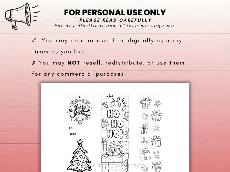 Christmas Bookmark Coloring Printable Holiday Activity Cute Color Your ...