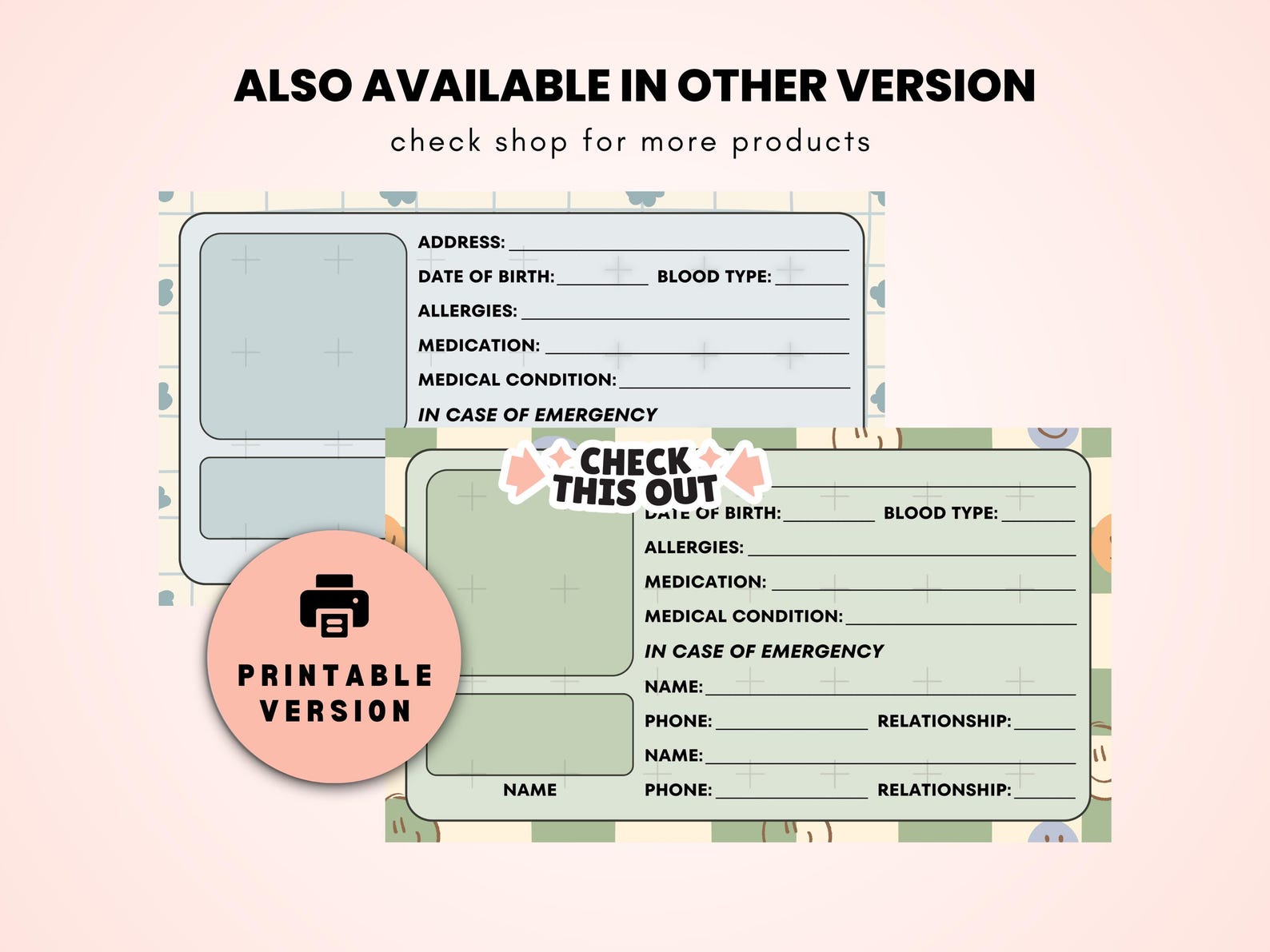 Kids Editable Emergency Card in Case of Emergency ICE Tag Contacts ...