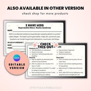 Printable Heds Card Hypermobile Ehlers-danlos Syndrome Awareness Cards ...