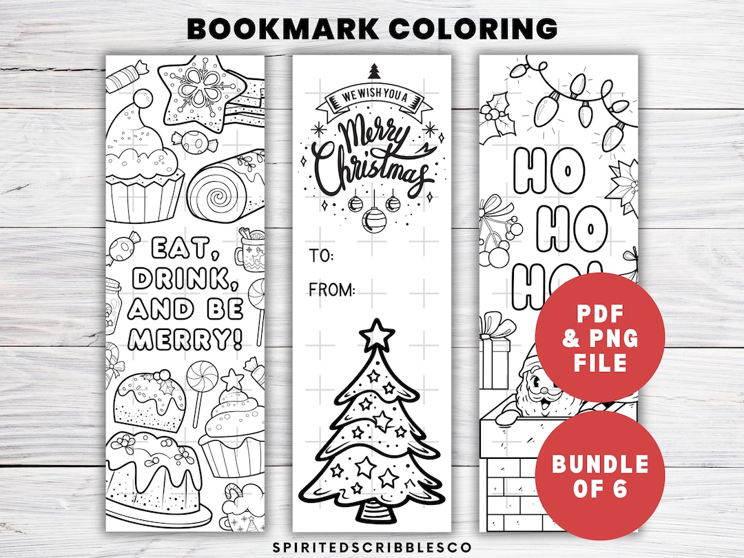 Christmas Bookmark Coloring Printable Holiday Activity Cute Color Your ...