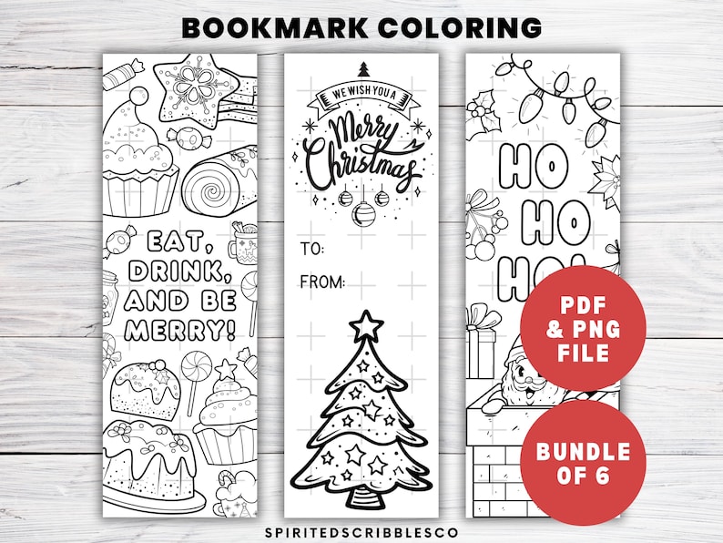 Christmas Bookmark Coloring Printable Holiday Activity Cute Color Your ...