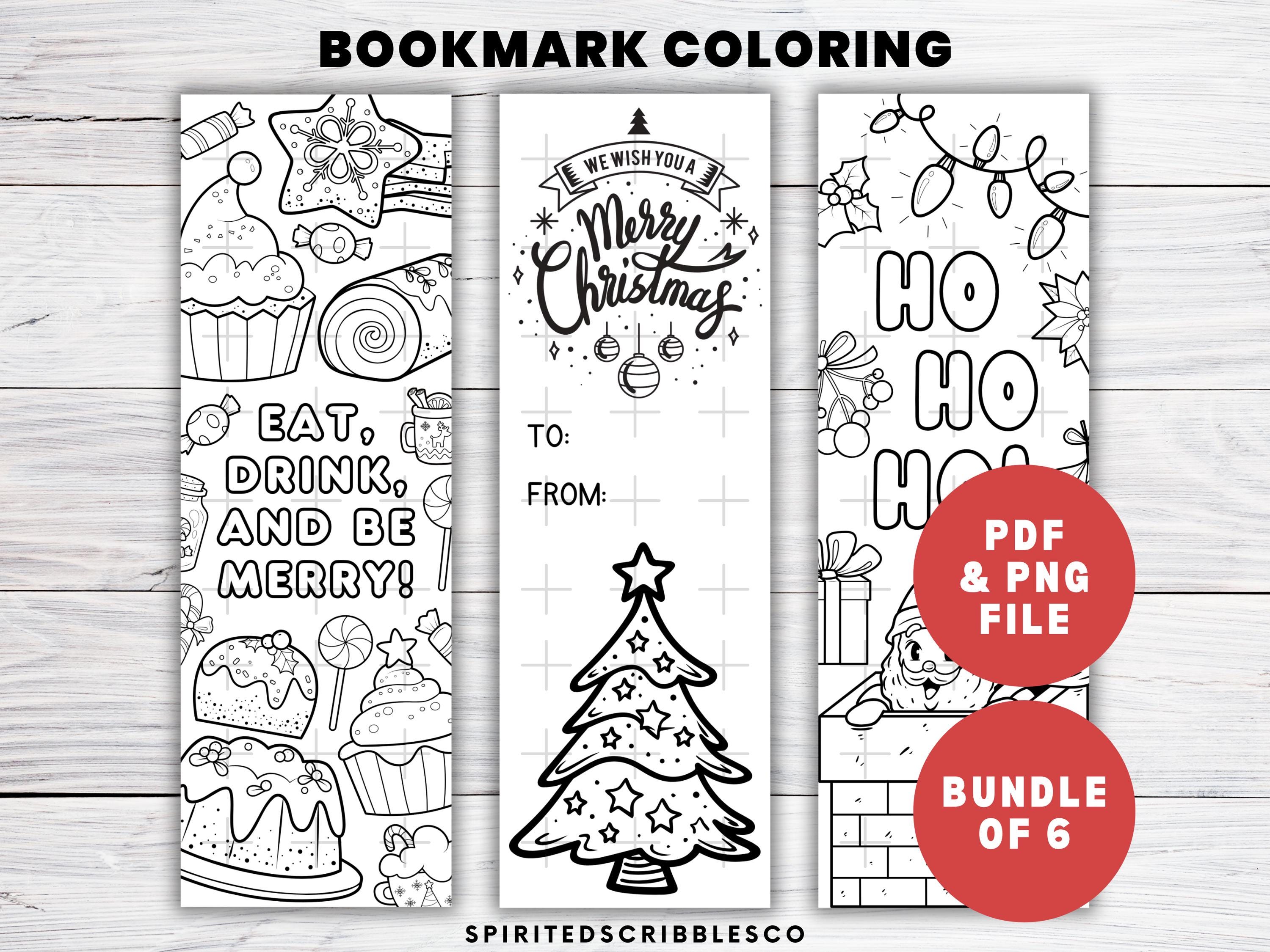 Christmas Bookmark Coloring Printable Holiday Activity Cute Color Your ...