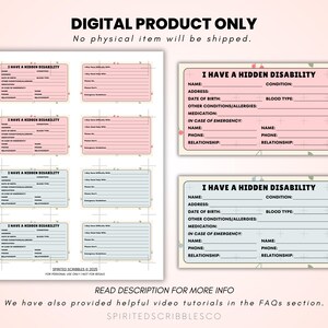 Printable Hidden Disability Card Medical Awareness Card Safety Alert ...