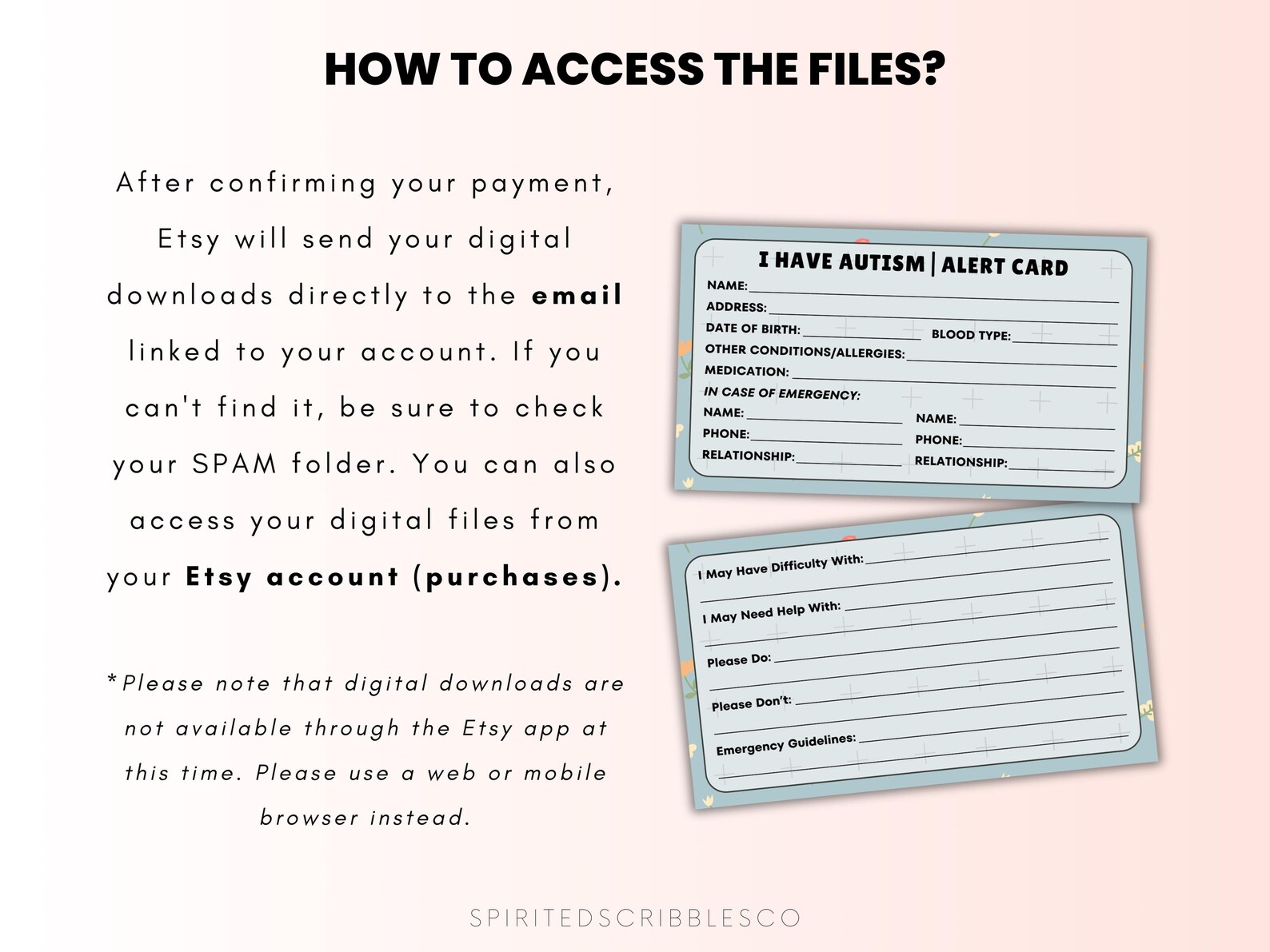 Printable Autism Alert Card Medical ID Ice Tag Emergency Safety ...