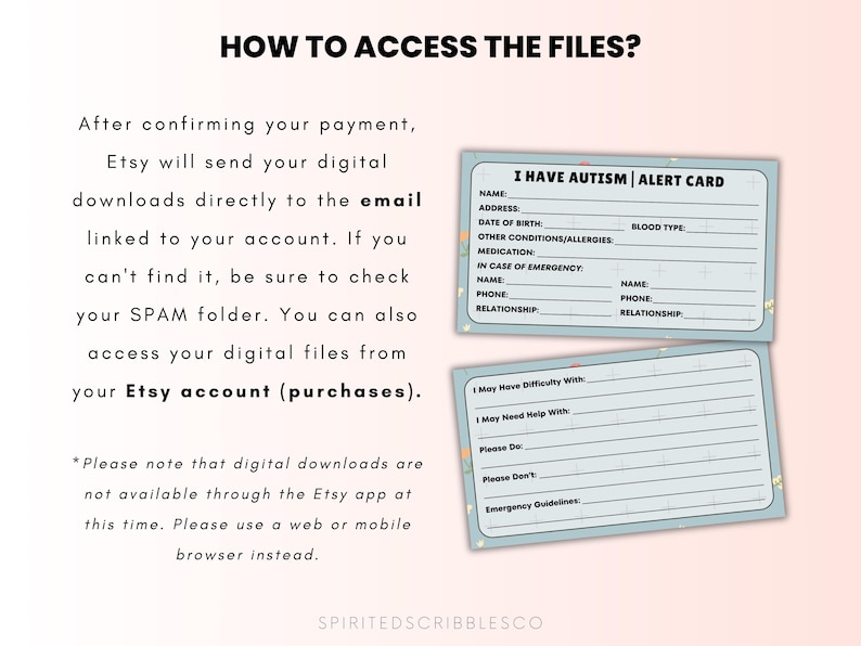 Printable Autism Alert Card Medical ID Ice Tag Emergency Safety ...